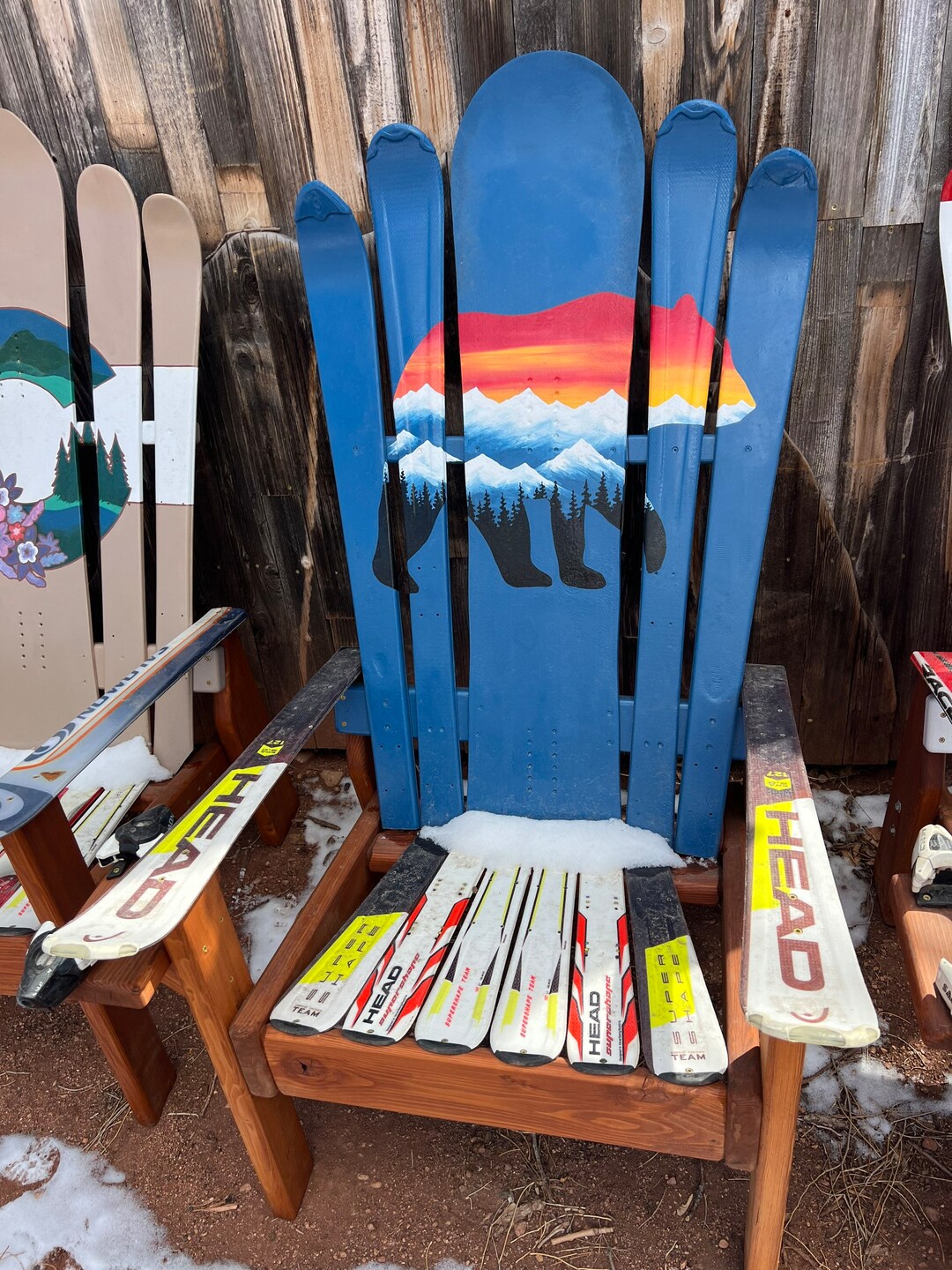 Walking Bear With Sunset Sky Sky Mural Ski and Snowboard Chair, Outdoor ...
