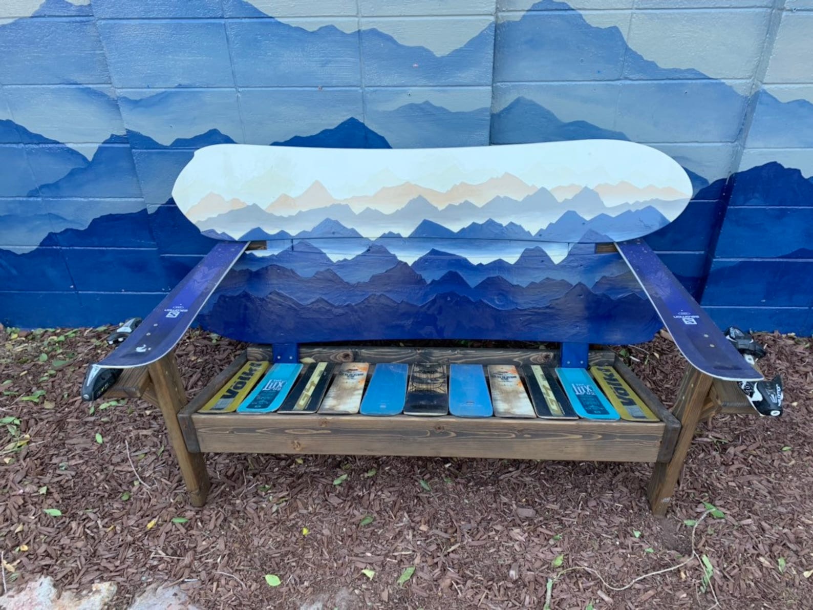 Mystic Mountain Mural Snowboard Bench Blue Ombre Match Any - Etsy