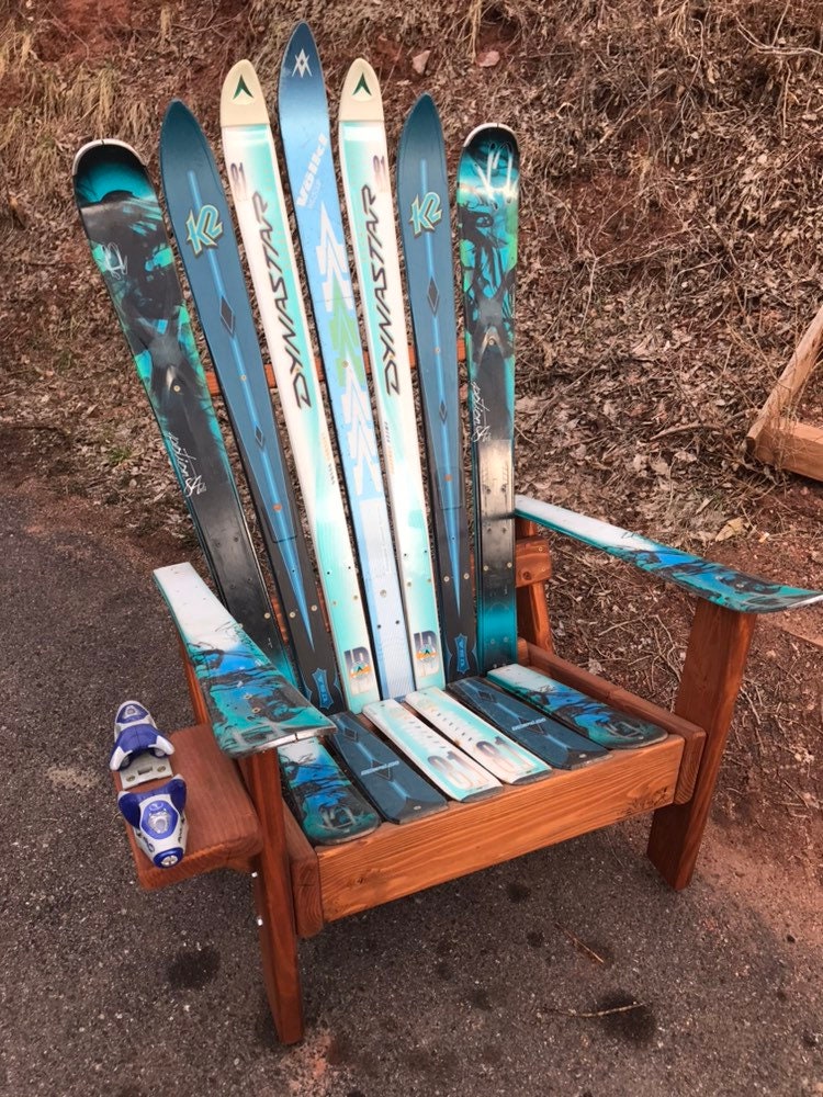 Retro Bright colored Adirondack Ski Chair with Natural Wood | Etsy