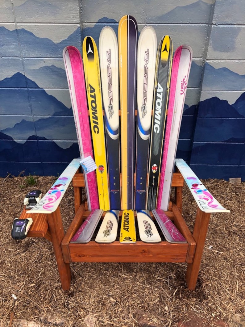 Retro Bright colored Adirondack Ski Chair with Natural Wood | Etsy