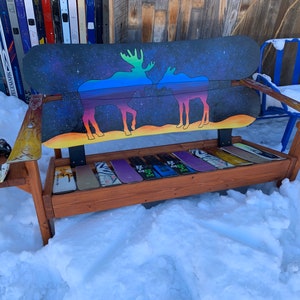 Retro Neon Moose Mural Snowboard Bench, Adirondack Bench, Hand Painted ...
