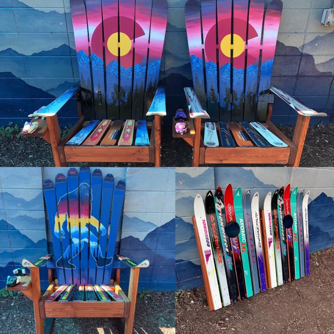 Bigfoot Ski Adirondack Chair Set – Upcycled Ski Patio Furniture - Etsy