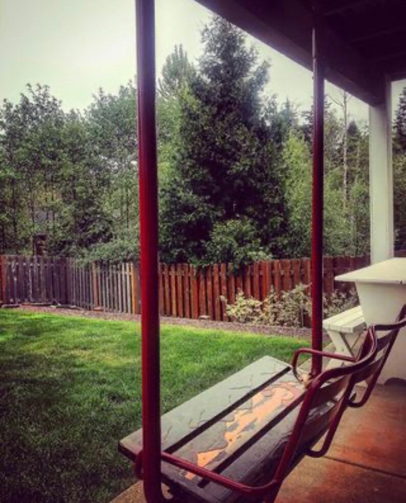 Repurposed Ski Chairlift Swing – Powder Coated Steel, Wooden Seat ...
