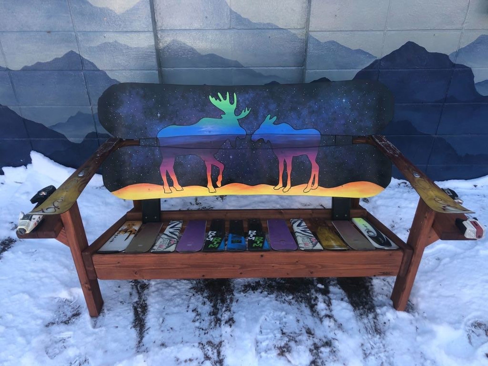 Retro Neon Moose Mural Snowboard Bench Adirondack Bench Hand - Etsy