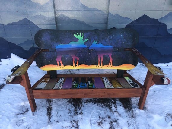Retro Neon Moose Mural Snowboard Bench Adirondack Bench Hand - Etsy