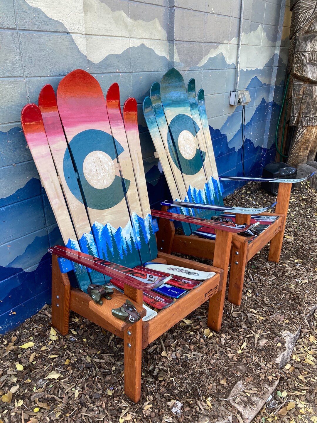 Set of 2 Colorado Sunset Mountain Mural Hybrid Ski/snowboard Chairs ...