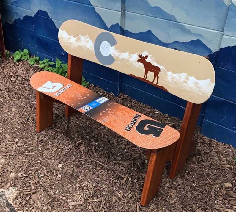 Hand-painted Moose Snowboard Bench, Repurposed Ski Bench - Etsy