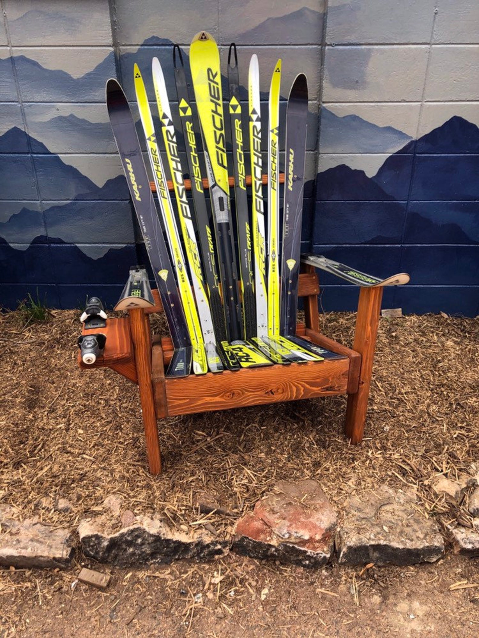 Upcycled Ski Adirondack Chair, Hand Painted Wood Base, Patio Decor - Etsy