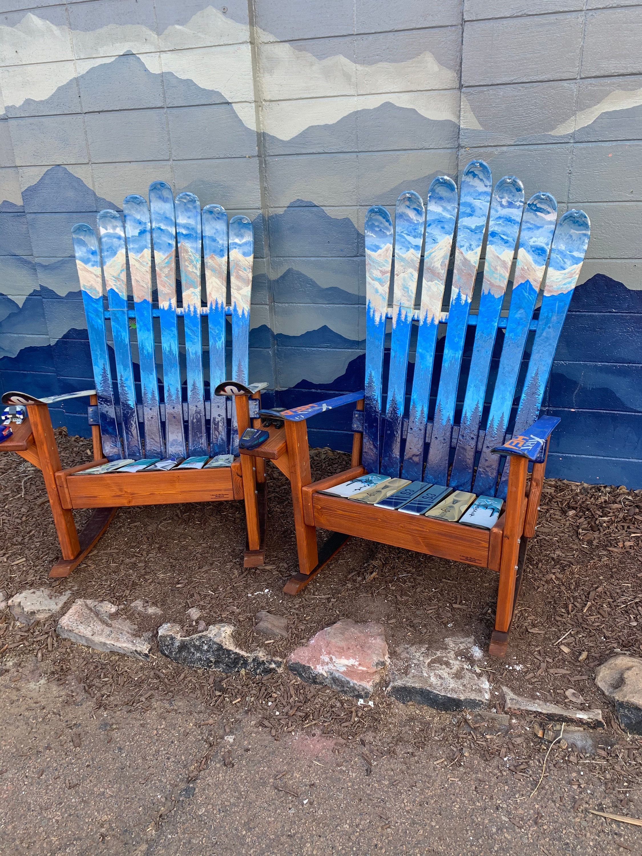 Set of 2 Original Mountain & Forest Mural Tall Base Ski | Etsy