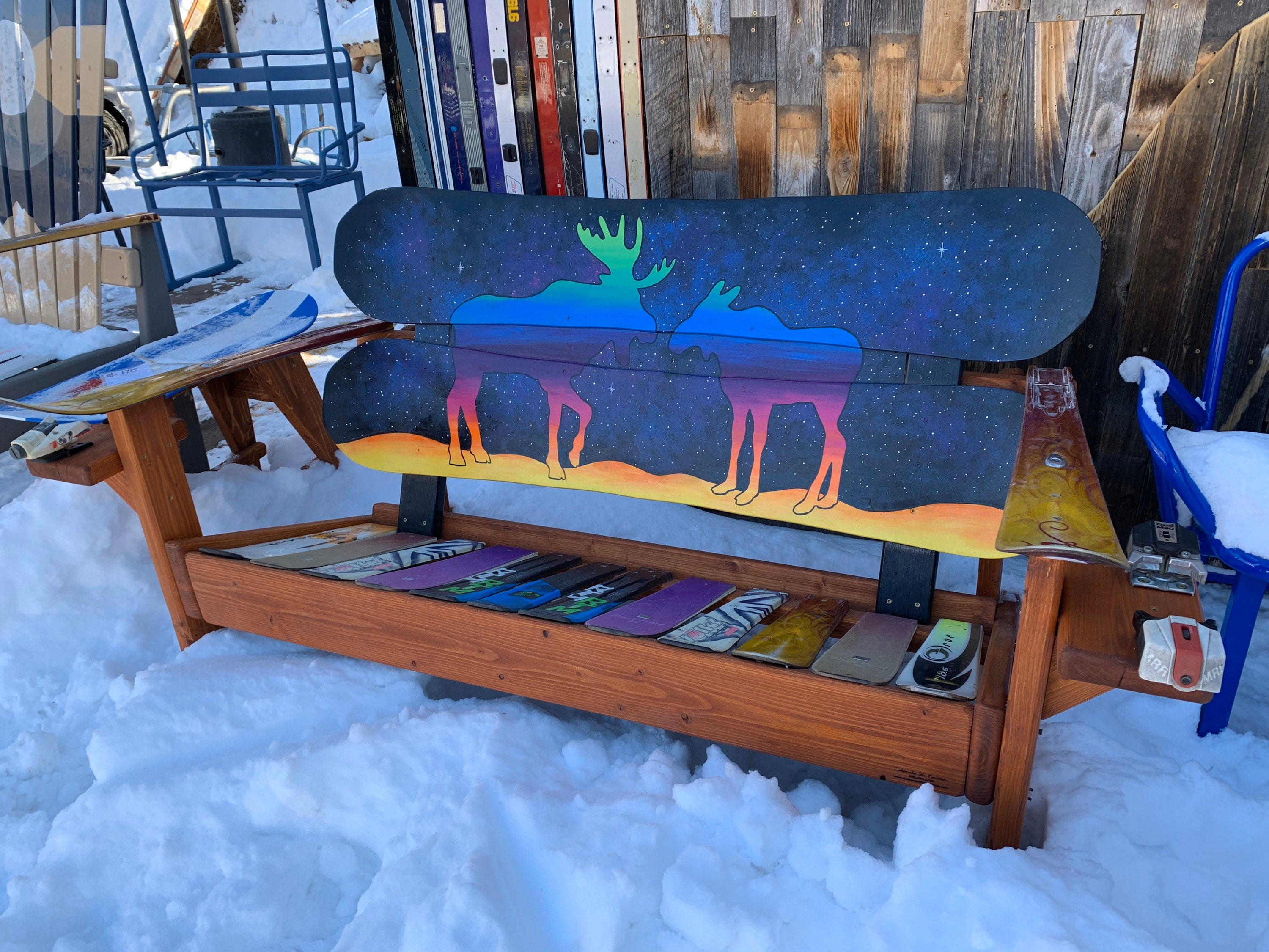 Retro Neon Moose Mural Snowboard Bench adirondack bench hand | Etsy