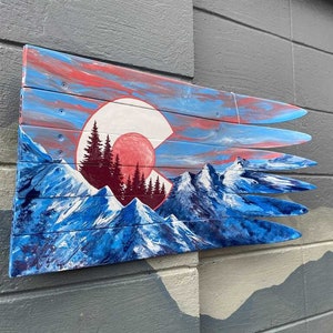 Colorado Mountains Sunset Mural Wall Flag Art Hand-painted on Upcycled ...