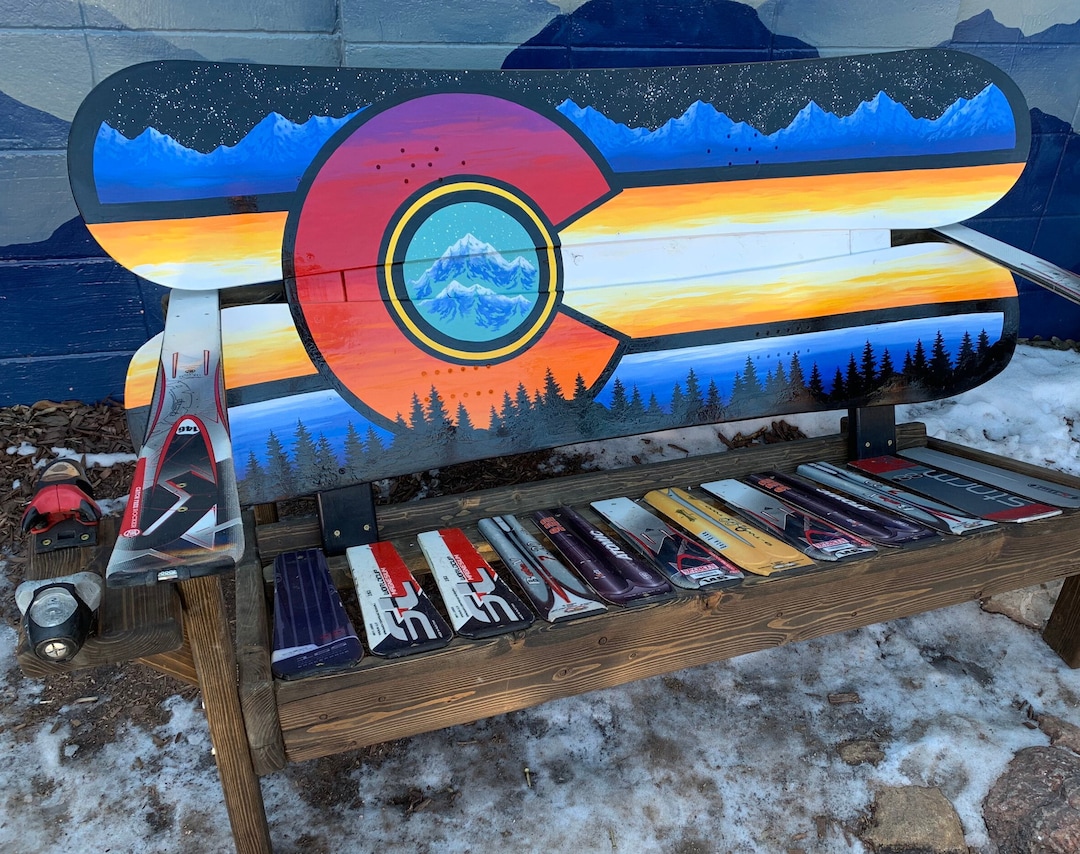 Colorado Retro Mural Bench, Hand Painted Rocky Mountain Majesty Mural ...