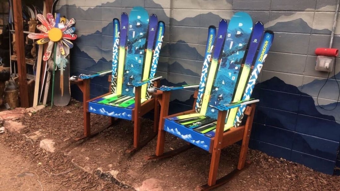 Set of 2 - Rocking Hybrid Ski & Snowboard Chairs W/ Mountain Stripe ...