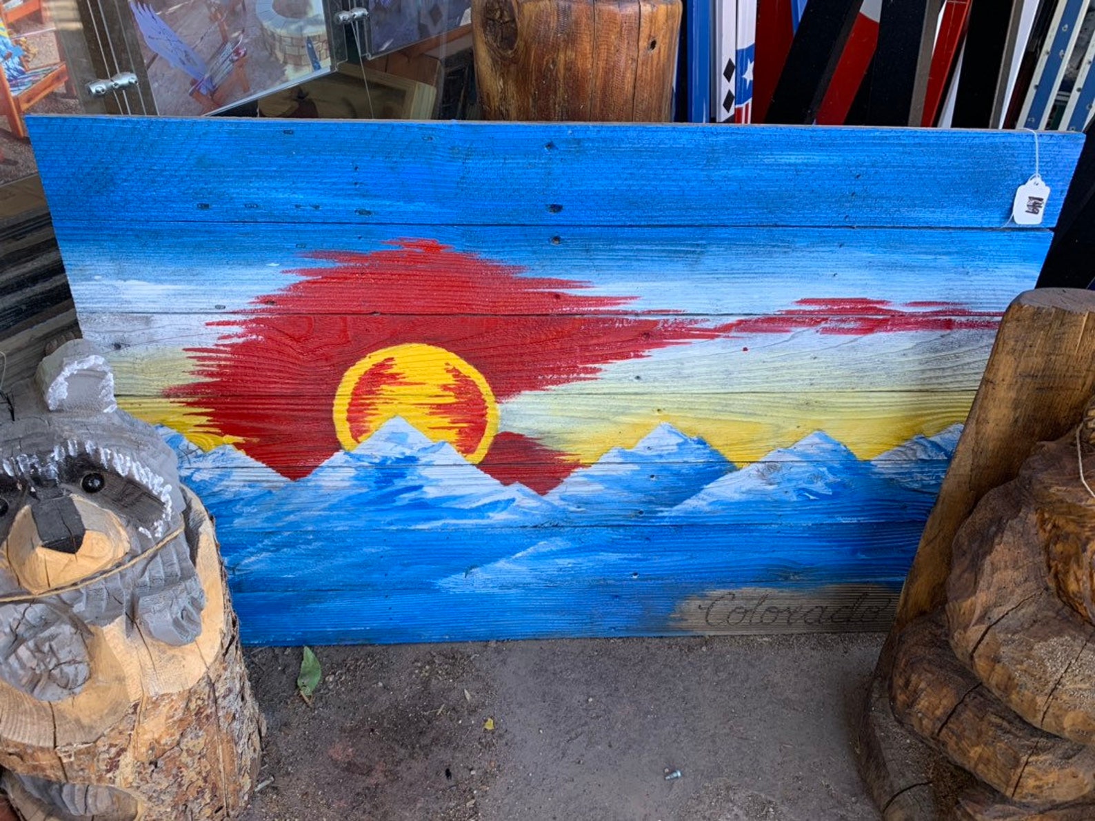36" Rustic Hand Painted Colorado Sunset Mural Wall Flag on Repurposed ...