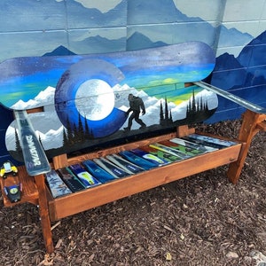 Sasquatch/ Bigfoot Sunset Northern Lights Mountain Mural Snowboard ...