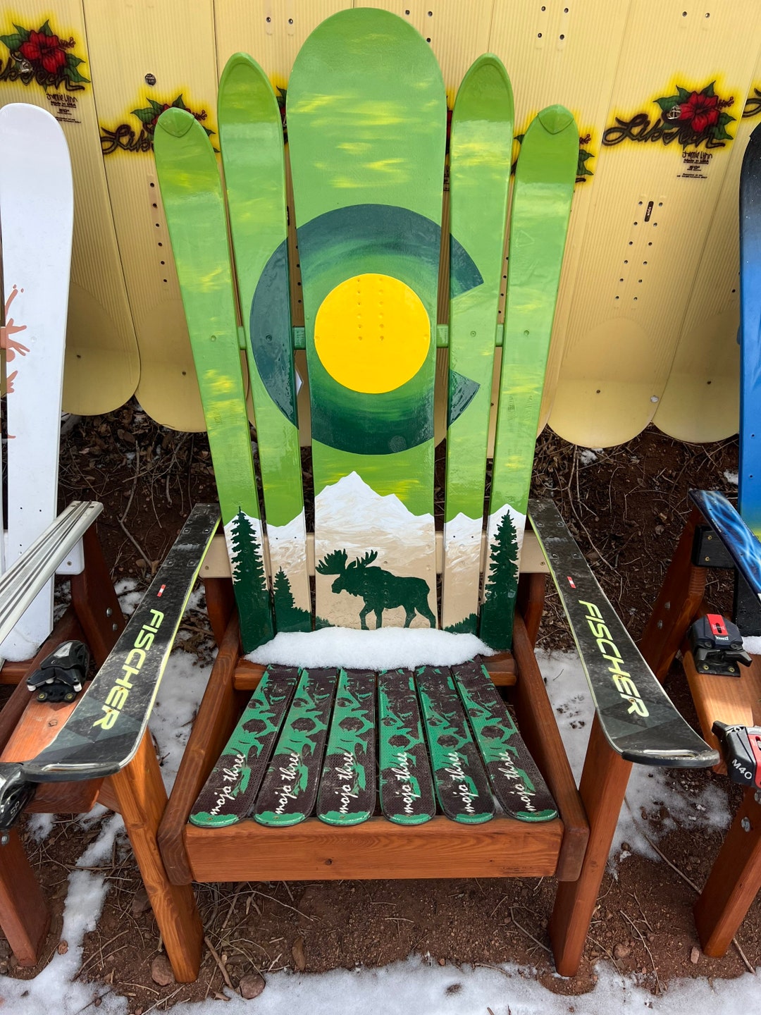 Green Colorado Moose Mural Hybrid Ski and Snowboard Chair, Deck Chair ...