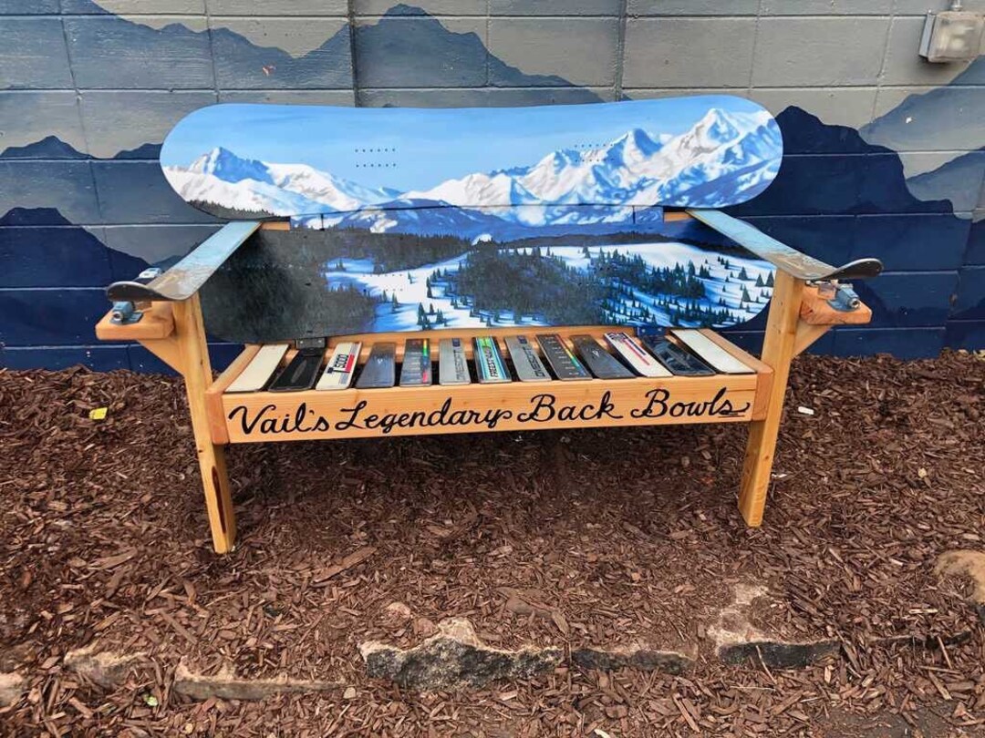Hand-painted Vail Ski Resort Bench – Upcycled Snowboard & Skis - Etsy