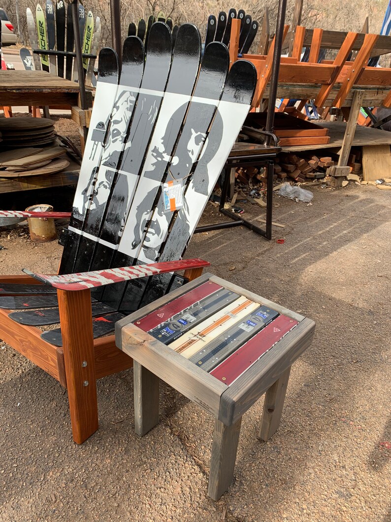 Grey Stain Ski Side Table Seat Wood Frame Ski Top Side | Etsy
