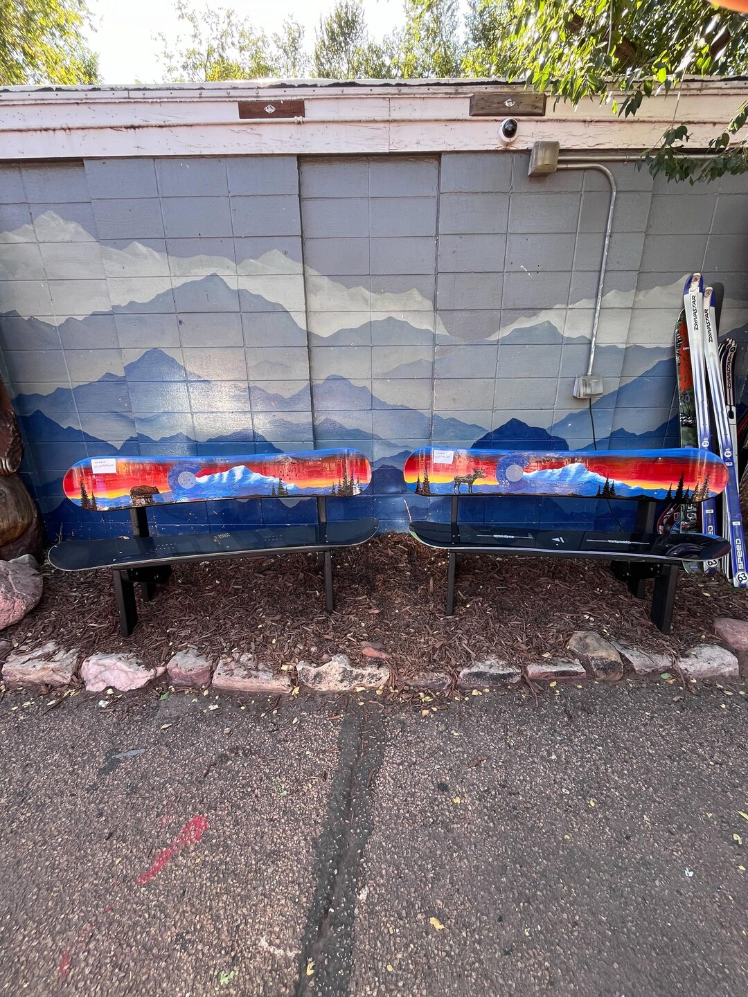 Moose Mural Double Snowboard Bench, Boot Bench, Mud Room Bench, Hallway ...