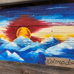24" Rustic Hand Painted Colorado Sunset Mural Wall Flag on Repurposed ...