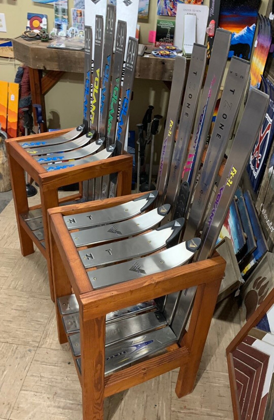 Ski Bar Stool Set – Repurposed Volant Skis, Mountain Home Decor - Etsy