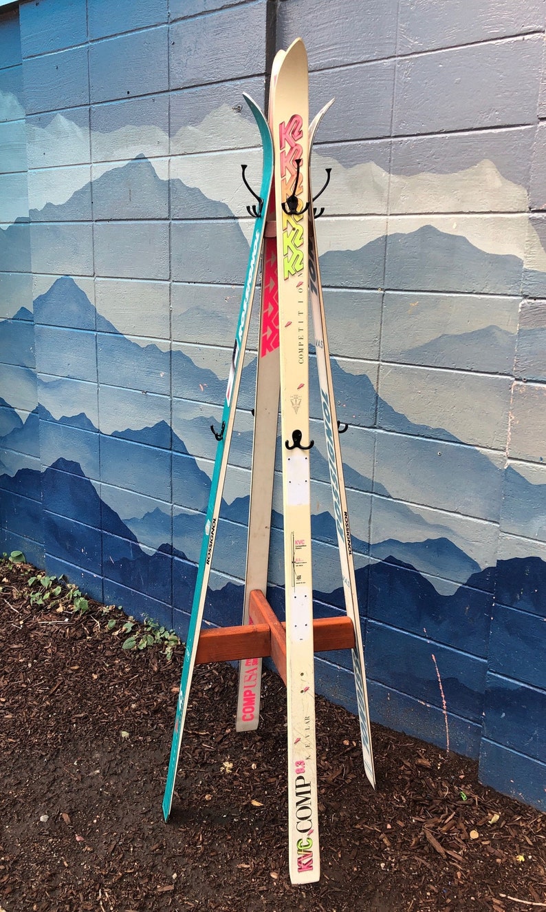 Vintage Ski Hall Tree – Repurposed Retro Ski Rack With Jacket Hooks - Etsy