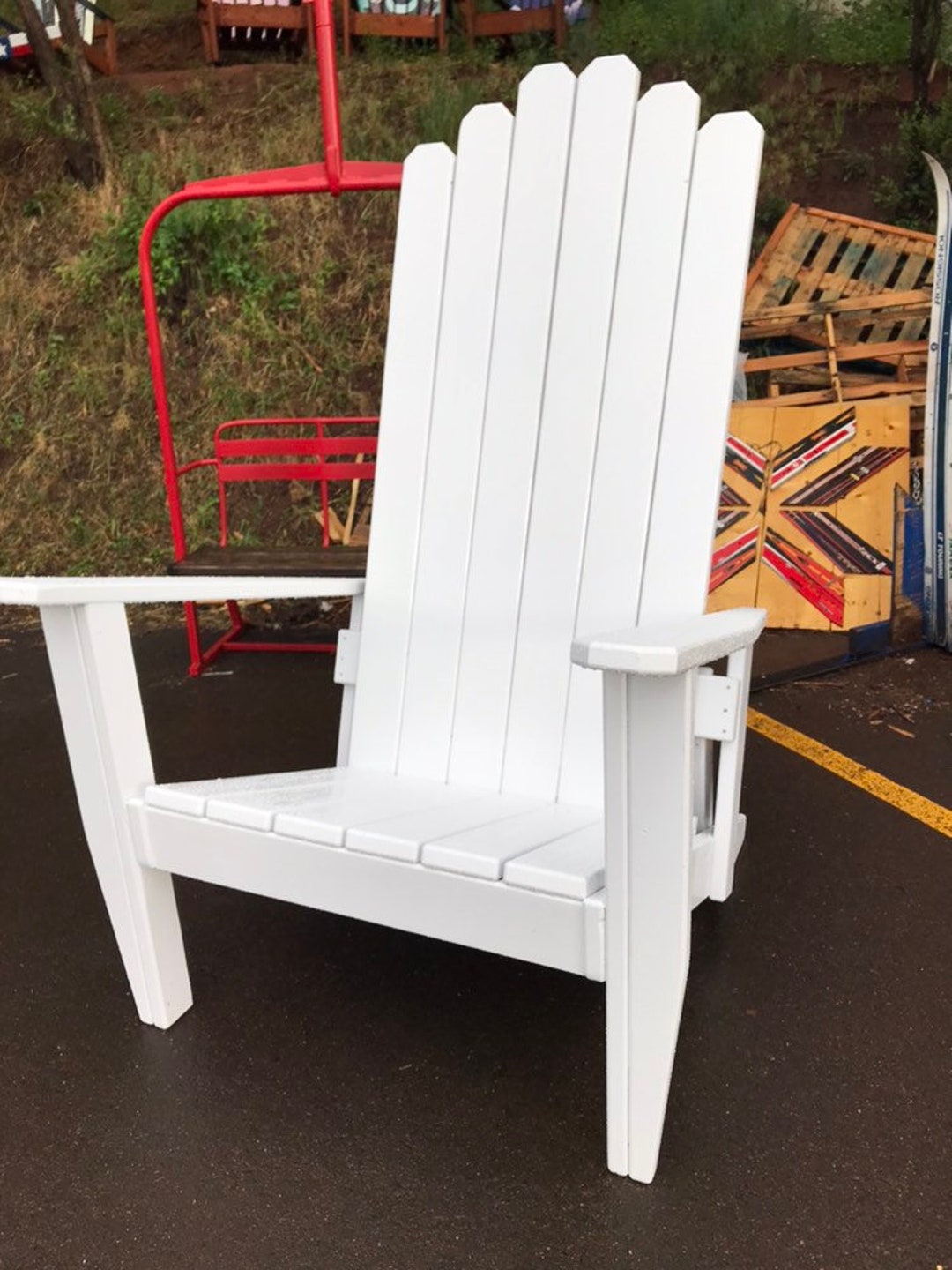Giant XXL HAND PAINTED White Adirondack Chair, Wood Ski Chair ...