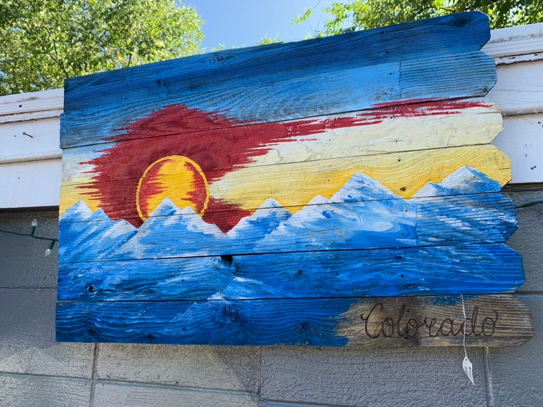 36" Rustic Hand Painted Colorado Sunset Mural Wall Flag on Repurposed ...
