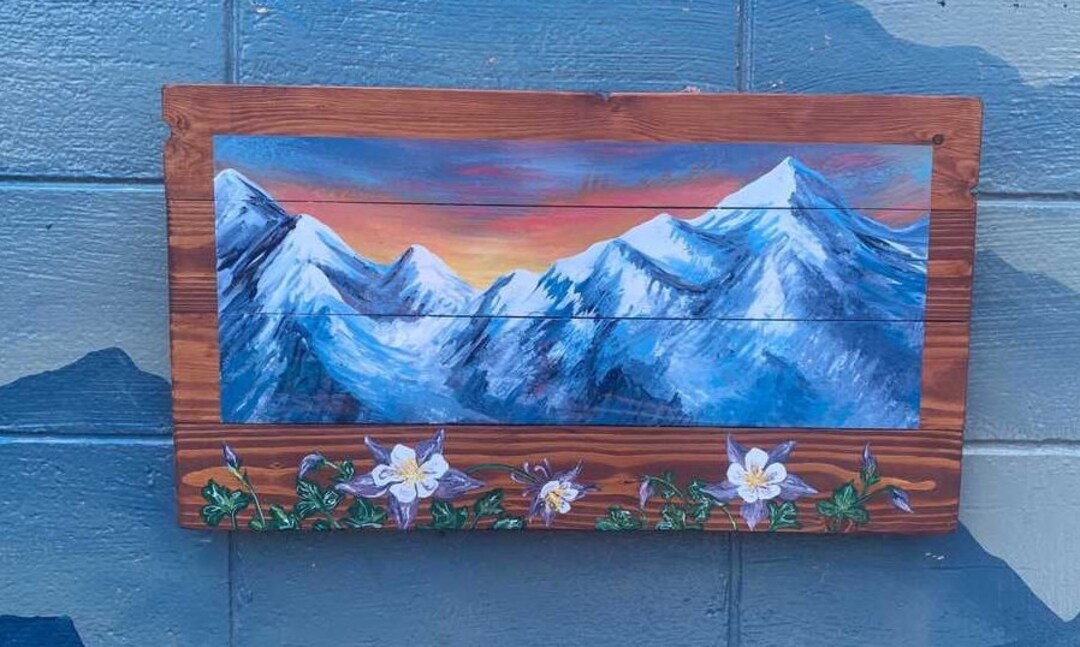 Hand Painted Columbine Mountain Mural, Colorado Wall Art, 48" - Etsy