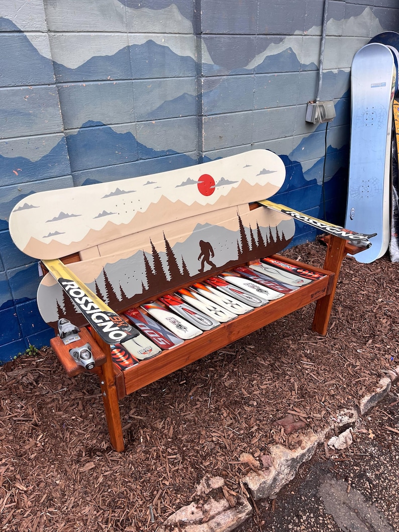 Hand-painted Bigfoot Ski Bench, Upcycled Snowboard Loveseat - Etsy