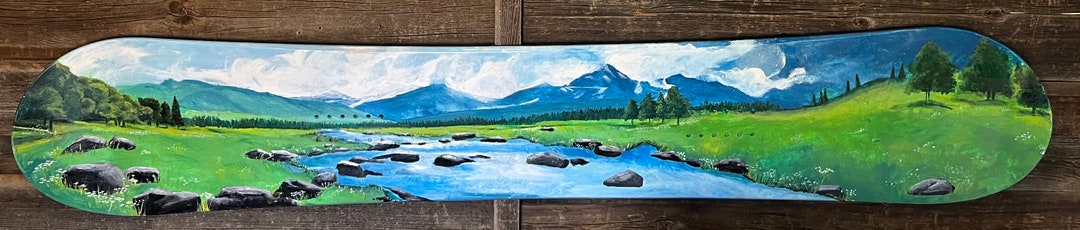 60" Summer Walk by the Mountain Lake- Snowboard Mural Wall Art Hand ...
