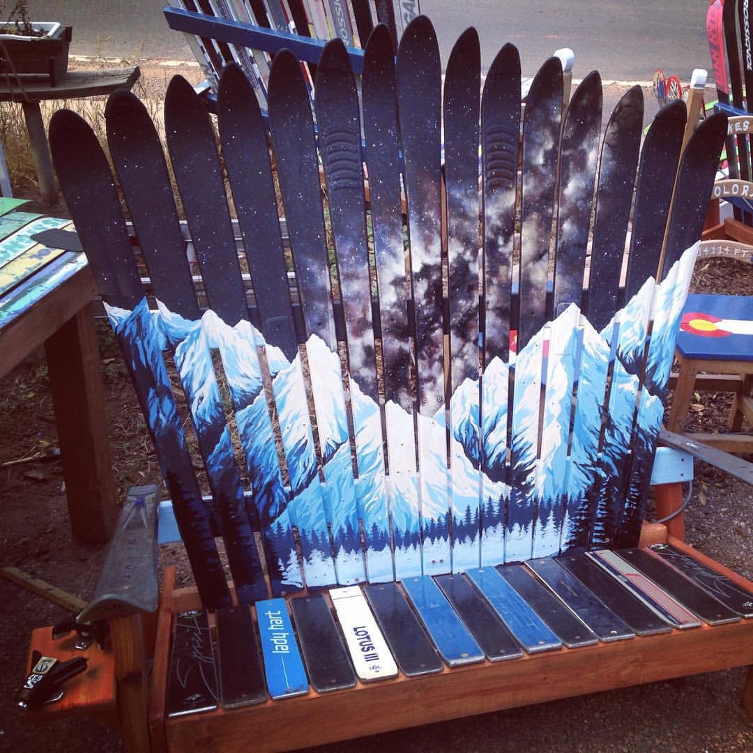 Hand Painted Milky Way Ski Bench, Colorado Mountain Scene, Upcycled ...