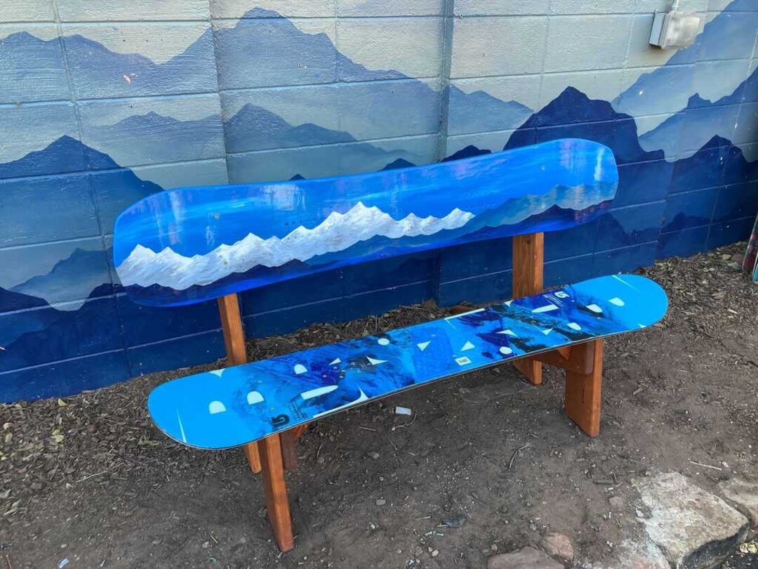 Mountain Mural Double Snowboard Bench, Boot Bench, Mud Room Bench ...