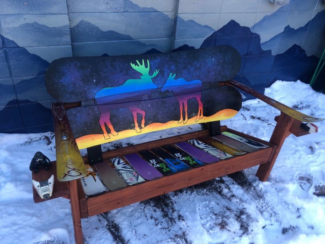 Retro Neon Moose Mural Snowboard Bench Adirondack Bench Hand - Etsy
