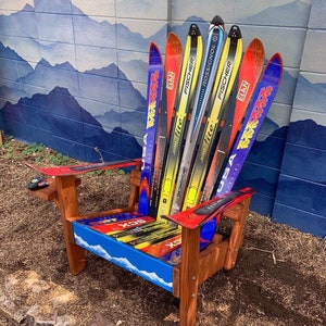 Set of (4)- Adirondack Ski Chairs With Hand Painted Snowy Mountain ...