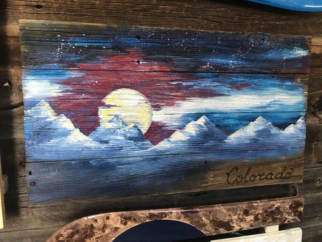 Rustic Wall Flag, Hand Painted Colorado Night Mural Wall Art, Re ...