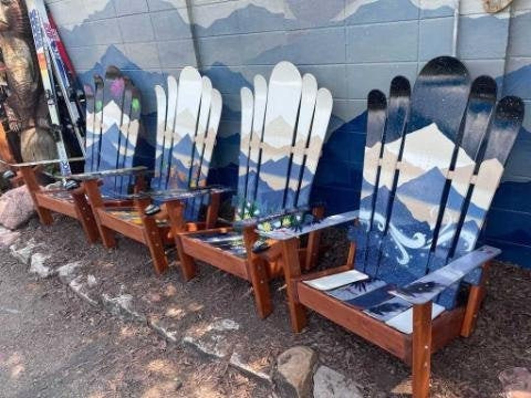 Set of 4 Hand-painted Ski Chairs – Blue Mystic Mountain Art - Etsy