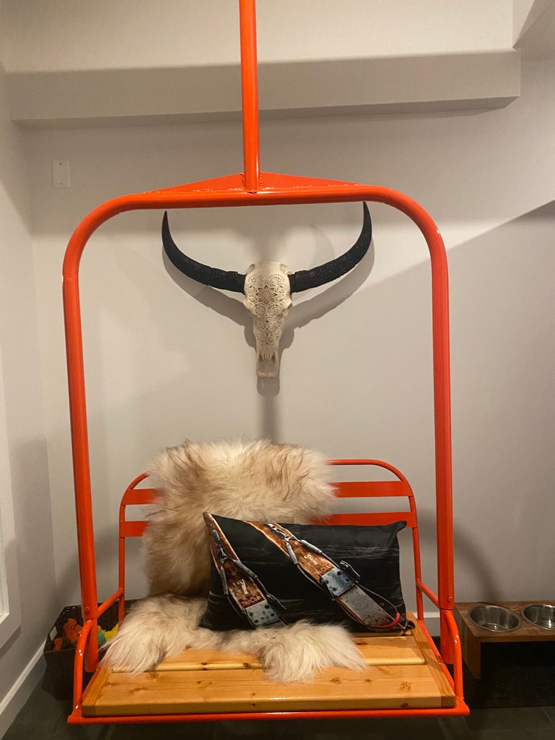 Repurposed Ski Chairlift Swing – Powder Coated Steel, Wooden Seat ...