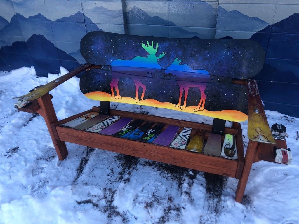 Retro Neon Moose Mural Snowboard Bench adirondack bench hand | Etsy