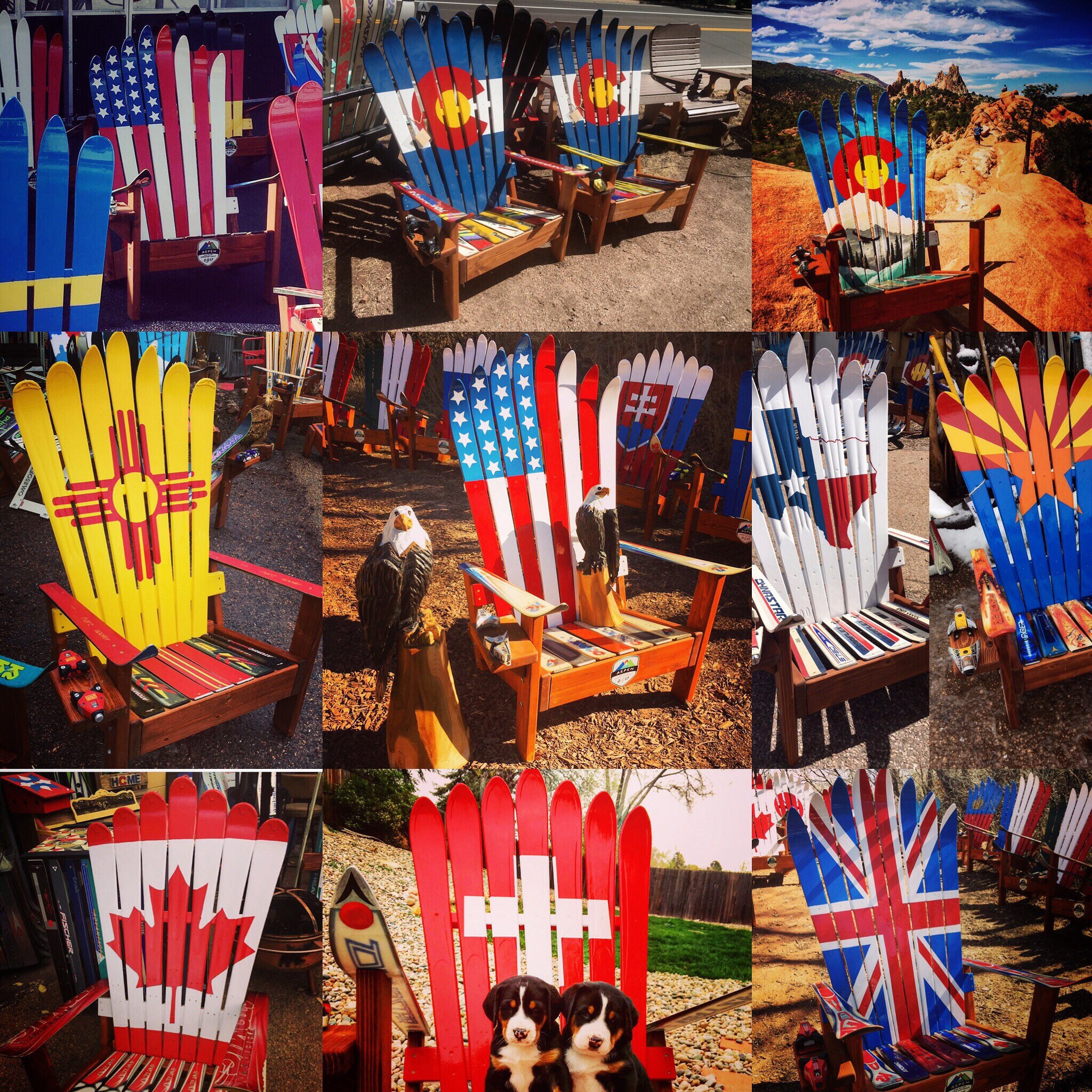 Hand Painted Adirondack USA flag Ski chair | Etsy