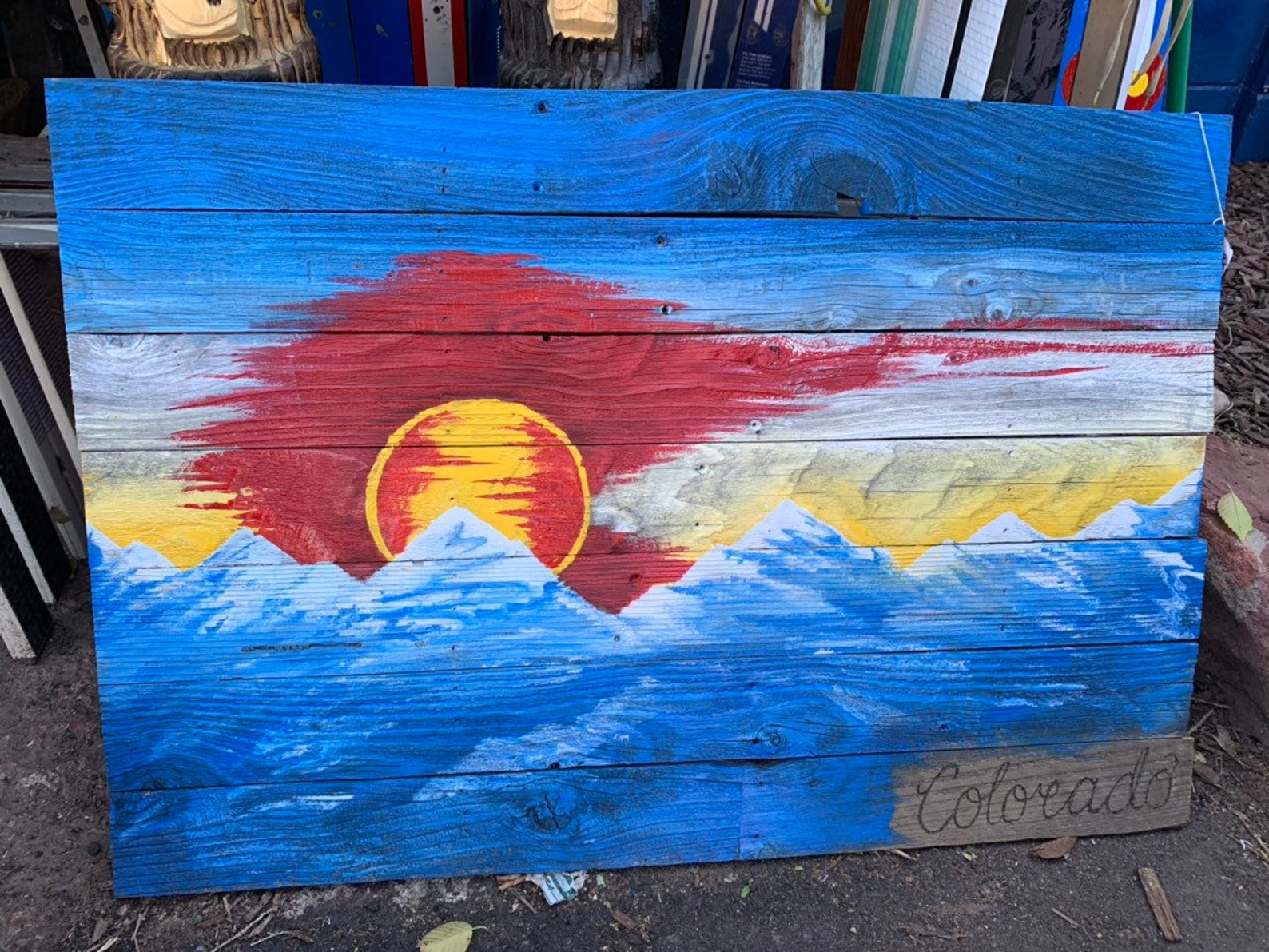 36" Rustic Hand Painted Colorado Sunset Mural Wall Flag on Repurposed ...