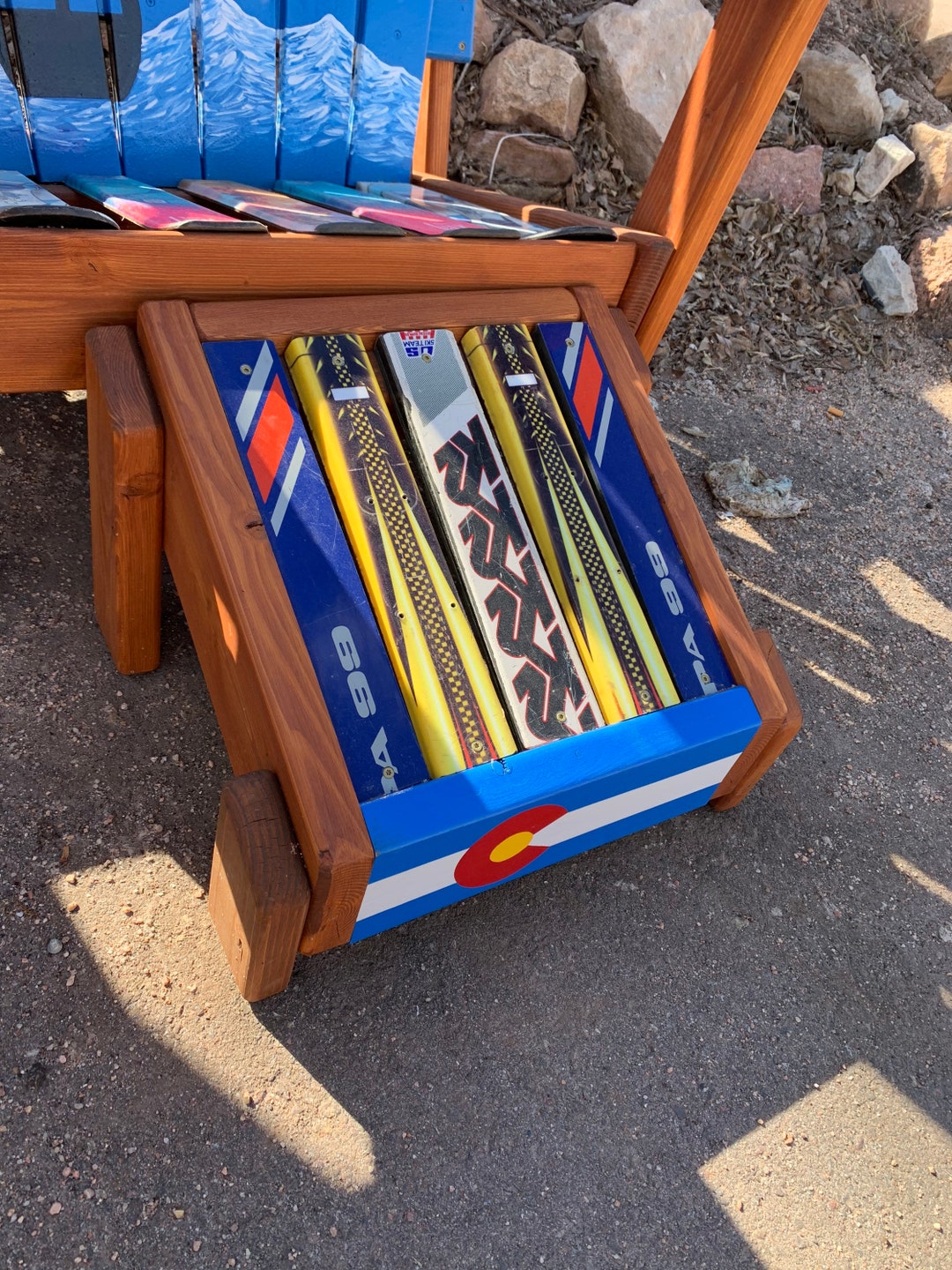 Ski Ottoman, Foot Stool, Wood Frame, Ski Top Foot Rest, Side Tables ...