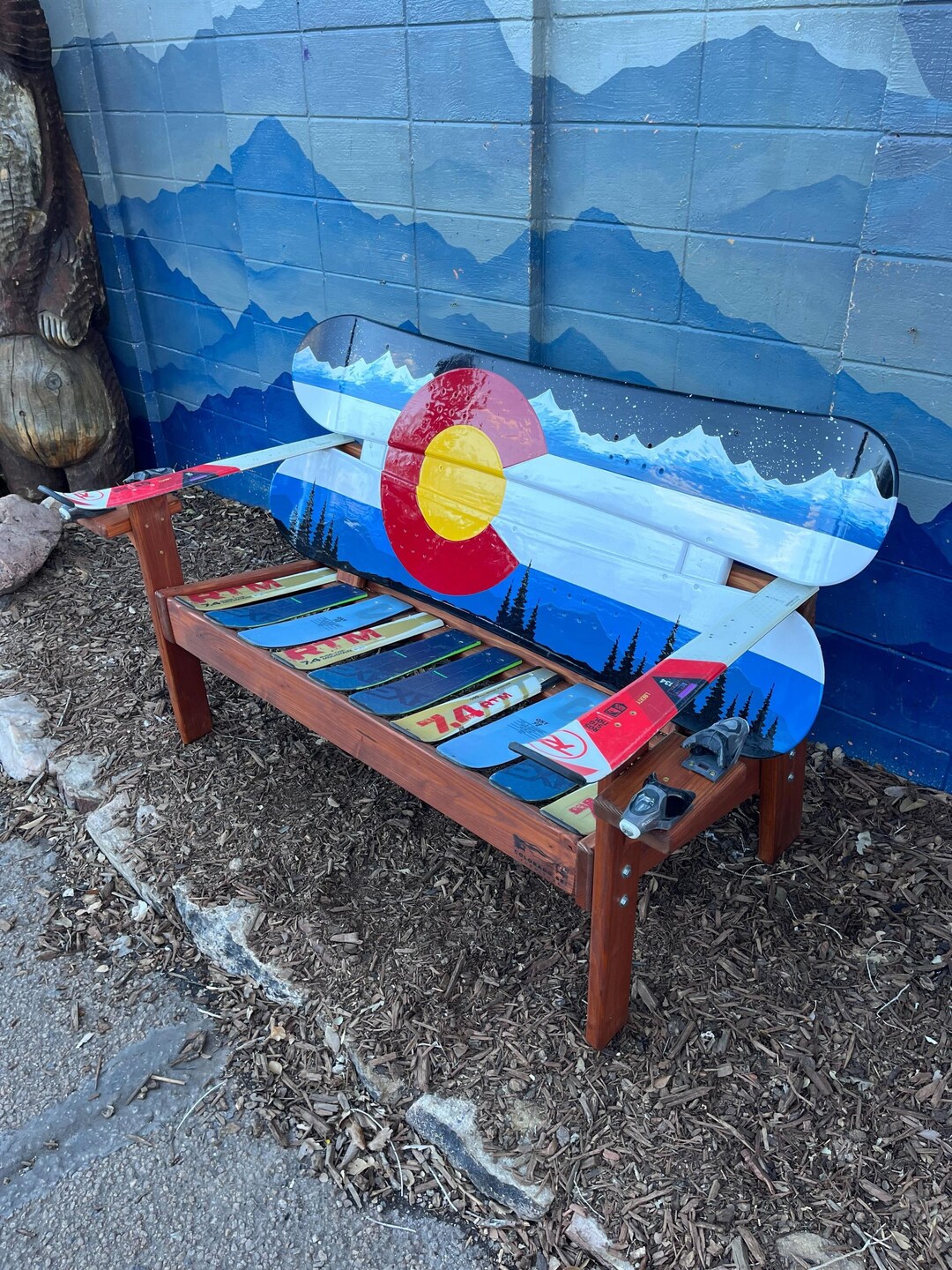 Colorado Mountains Mural Snowboard Bench, Adirondack Bench, Hand ...