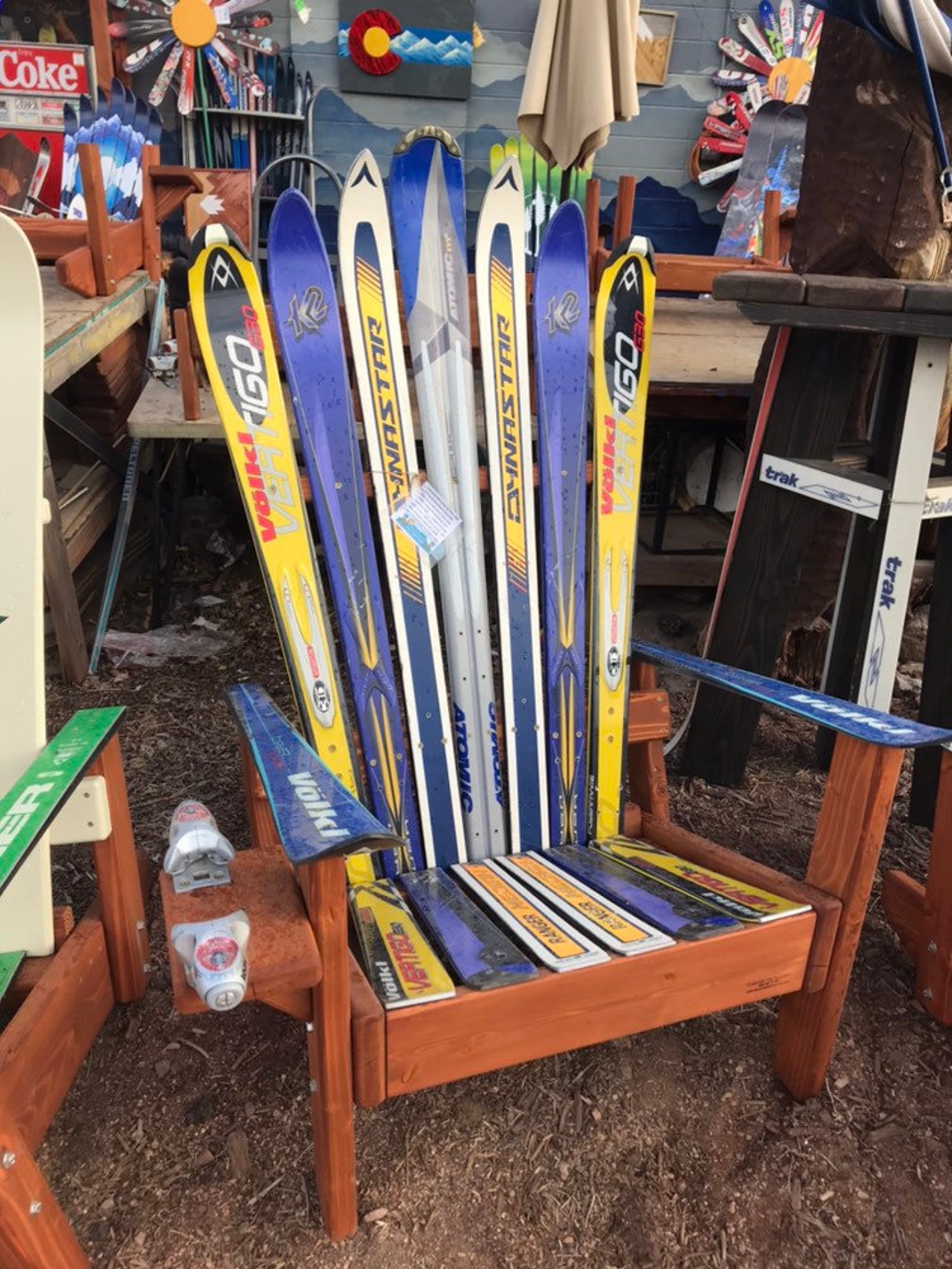 Retro Bright Colored Adirondack Ski Chair With Natural Wood - Etsy