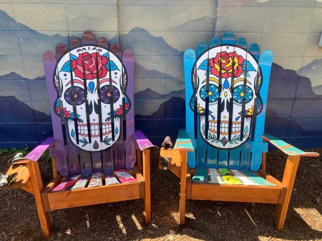 Set of 2 Mexican Sugar Skull Day of the Dead Ski Chair Hans Painted Adirondack Chair Sugar Skulls Chair Deck Chairs Patio Chair Etsy
