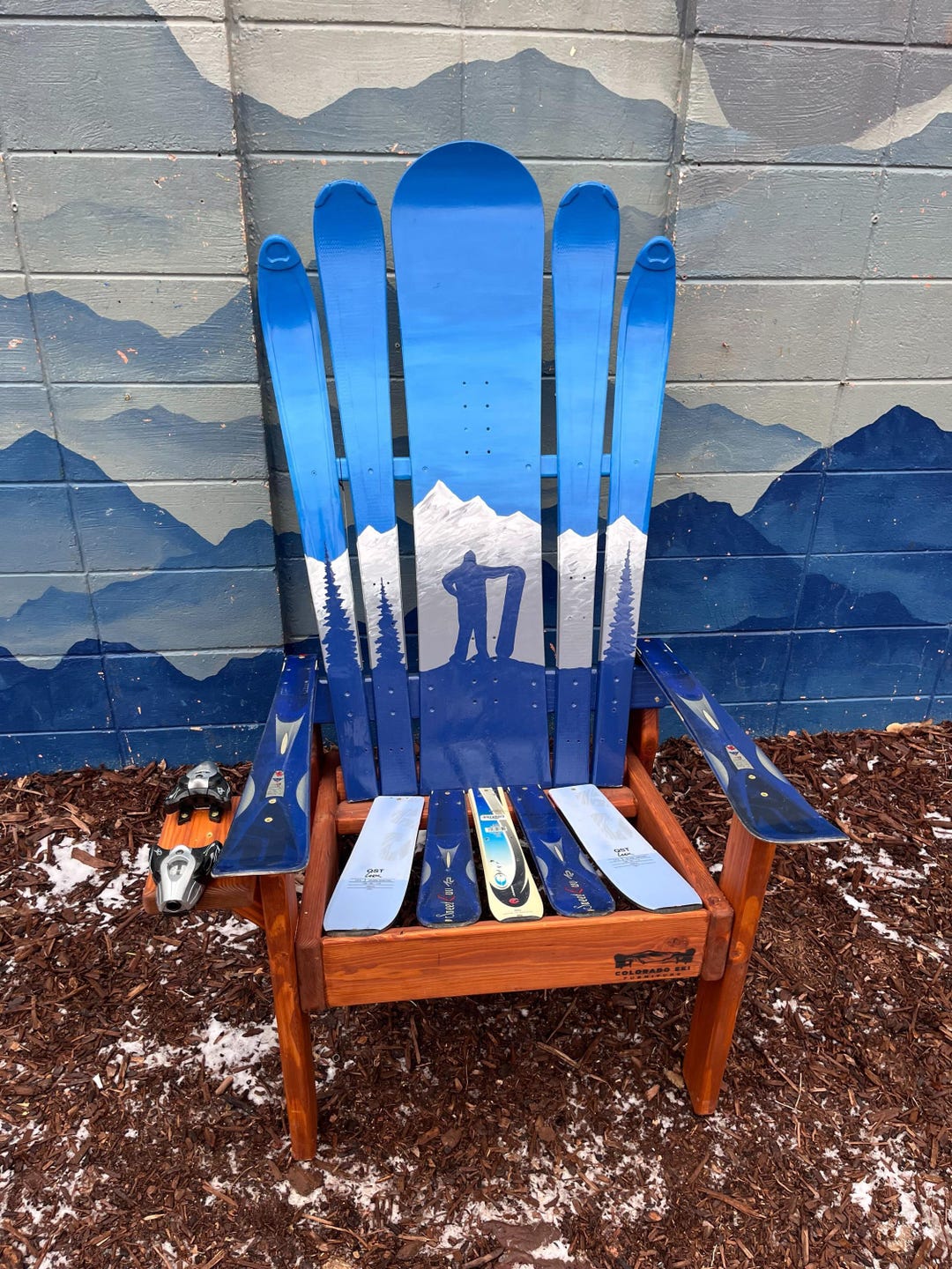 Hand Painted Ski Adirondack Chair, Mountain Mural, Upcycled Snowboard ...