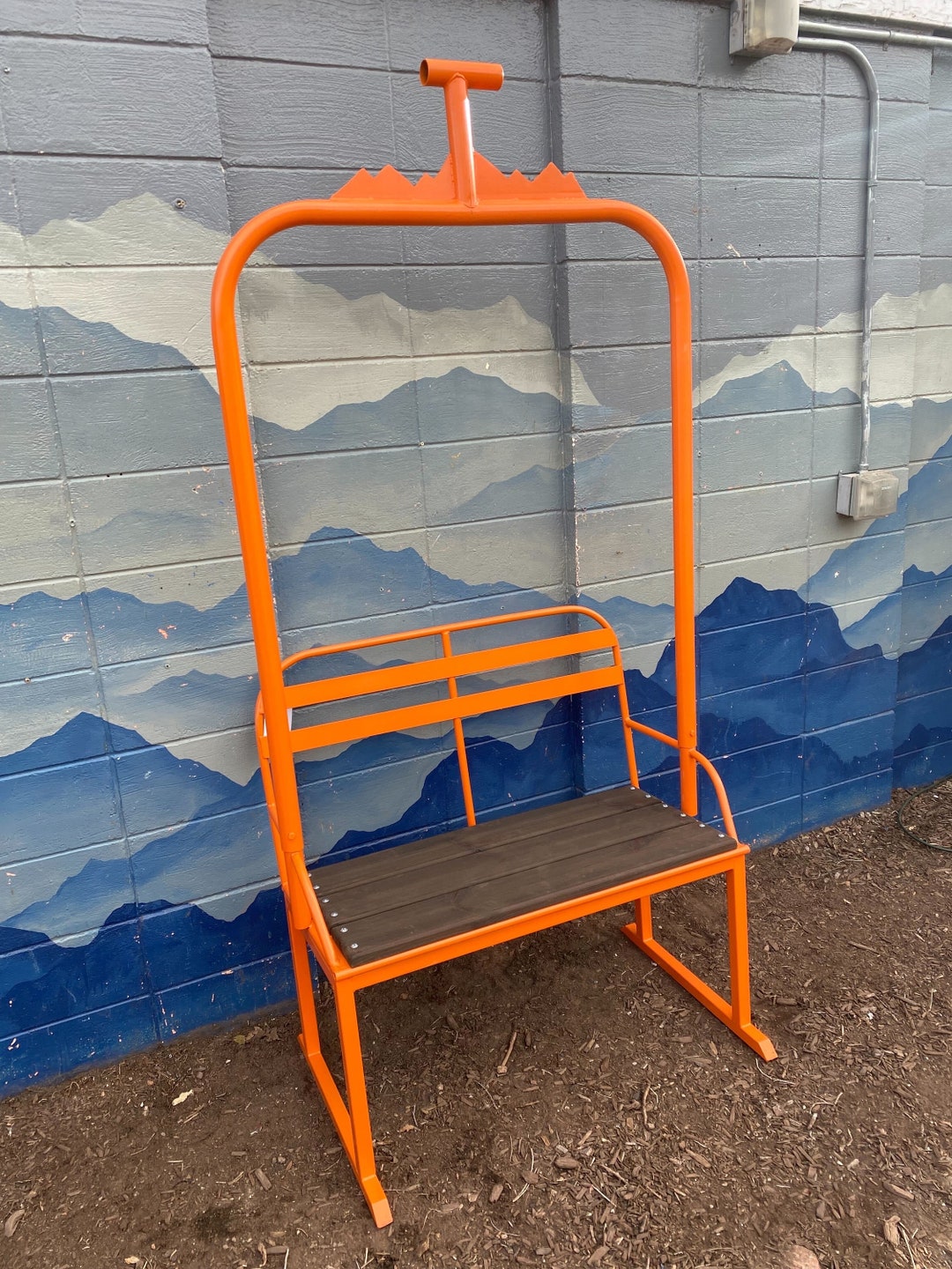 Custom Ski Chairlift Bench With Wooden Seat Powder Coated Orange- or ...