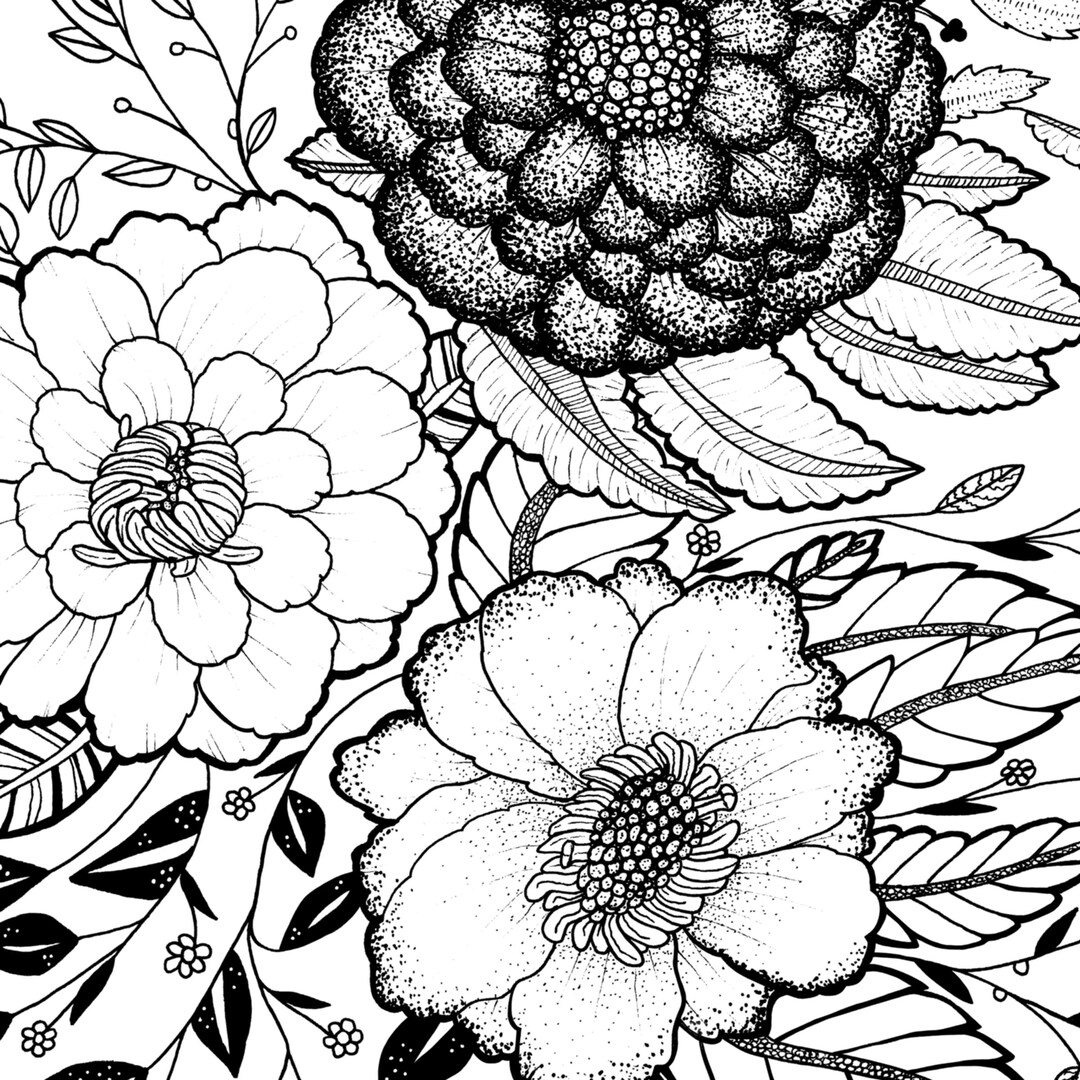 Coloring Page PDF: Fantasy Florals - Etsy
