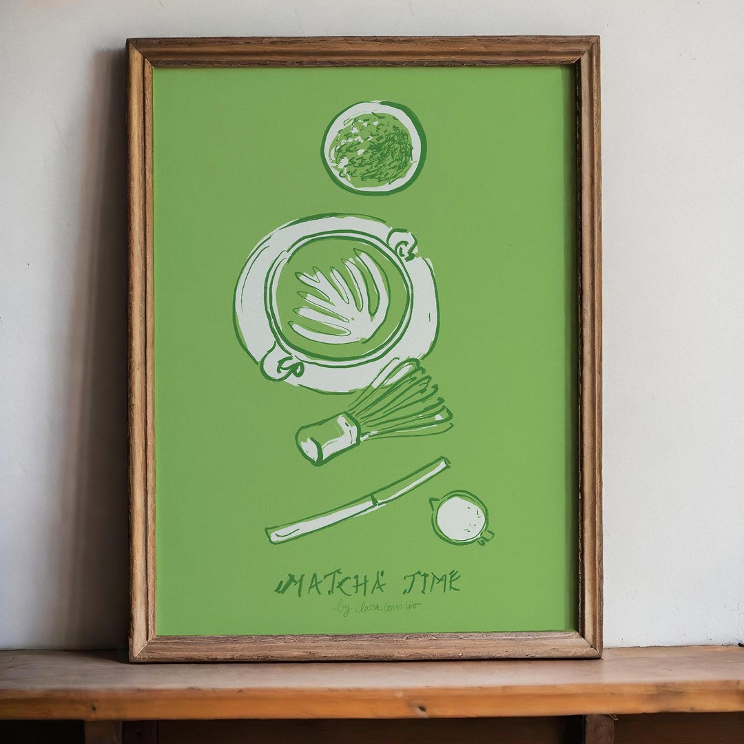 Matcha Latte Painting, Cute Kitchen Wall Art, Matcha Latte Poster ...