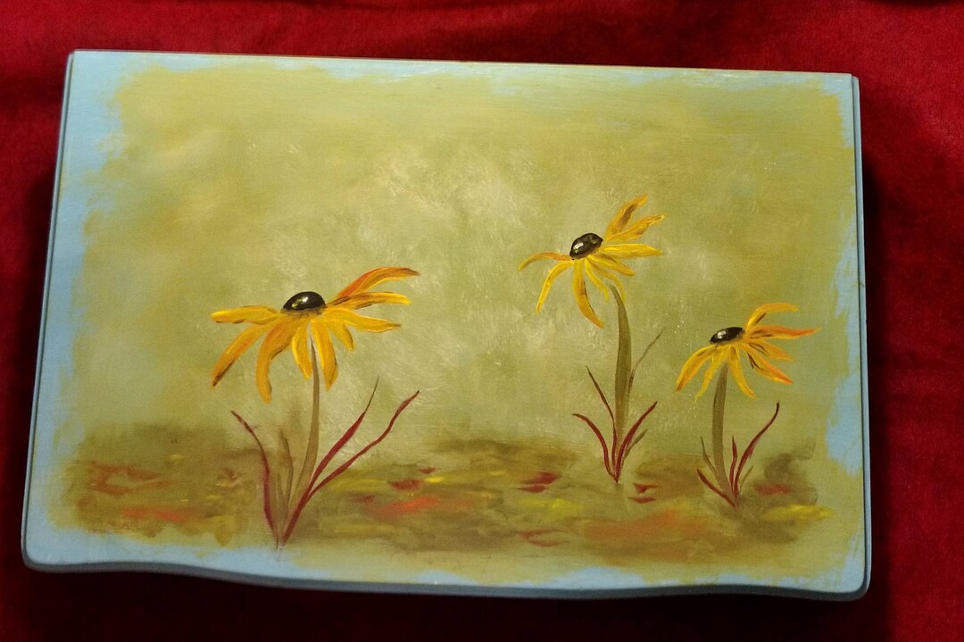 Black Eyed Susan Painted Box, Black Eyed Susan Box, Hand Painted Black ...